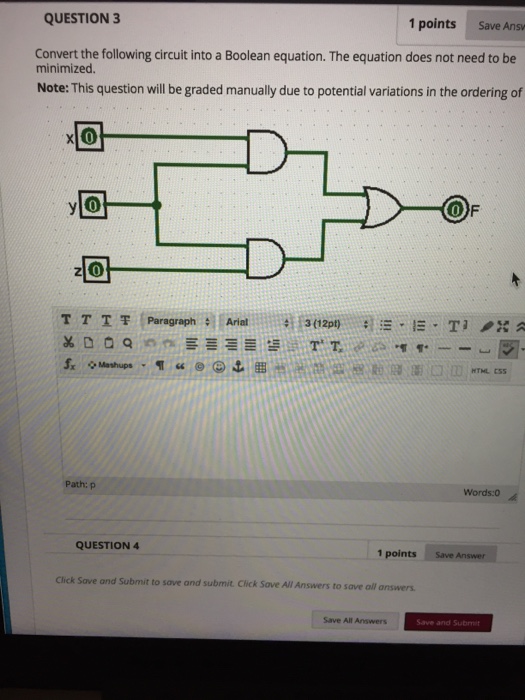 Solved QUESTION 6 1 points Sa Convert the following Boolean | Chegg.com