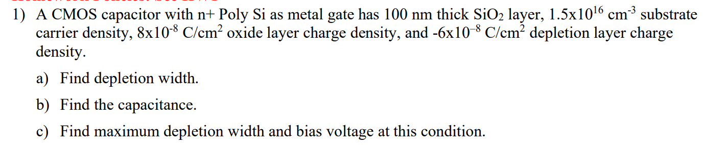 Solved A CMOS capacitor with n+ ﻿Poly Si as ﻿metal gate has | Chegg.com