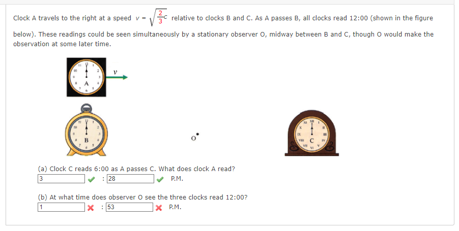 Solved Clock A travels to the right at a speed v=32C | Chegg.com