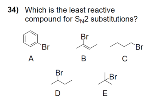 Solved 34) Which is the least reactive compound for Sn2 | Chegg.com
