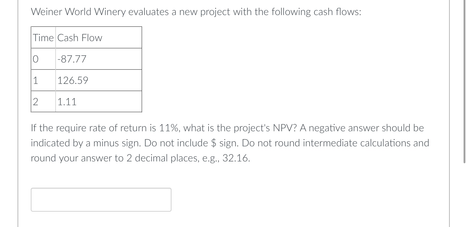 Solved Weiner World Winery evaluates a new project with the | Chegg.com