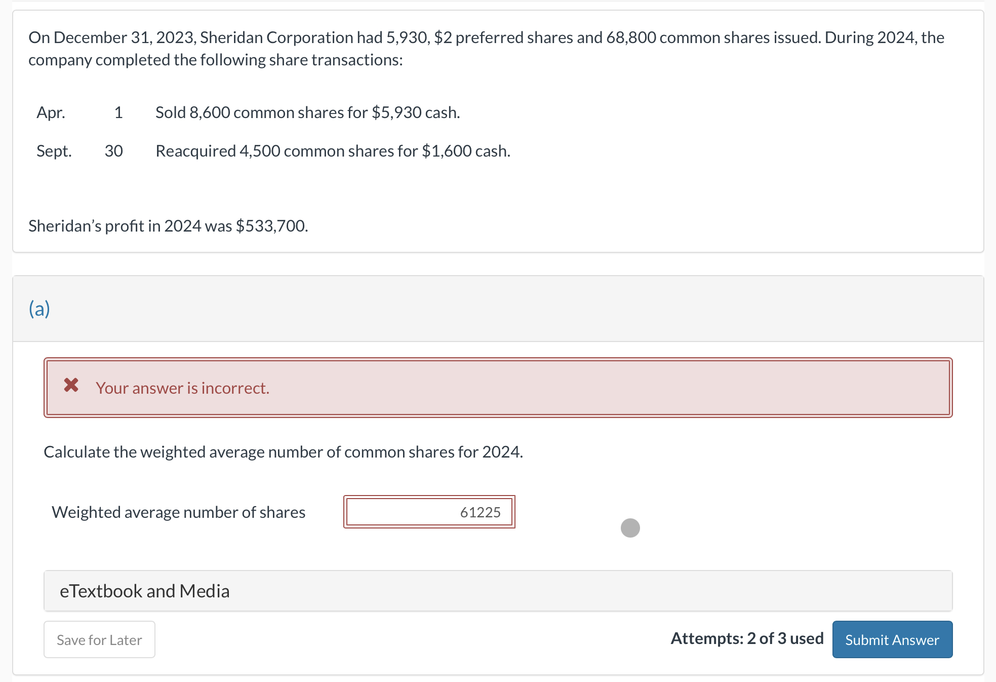 Solved On December 31, 2023, Sheridan Corporation had 5,930, | Chegg.com