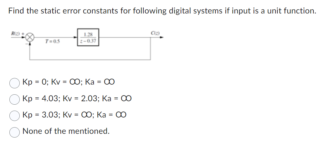 Solved Find the static error constants for following digital | Chegg.com