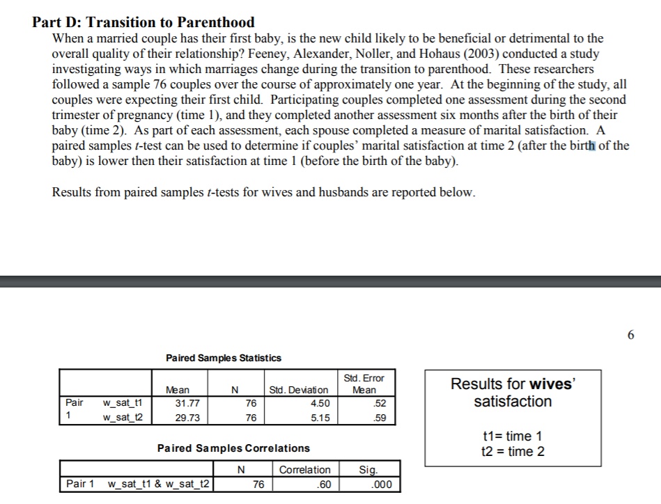 Solved Part D: Transition to Parenthood When a married | Chegg.com