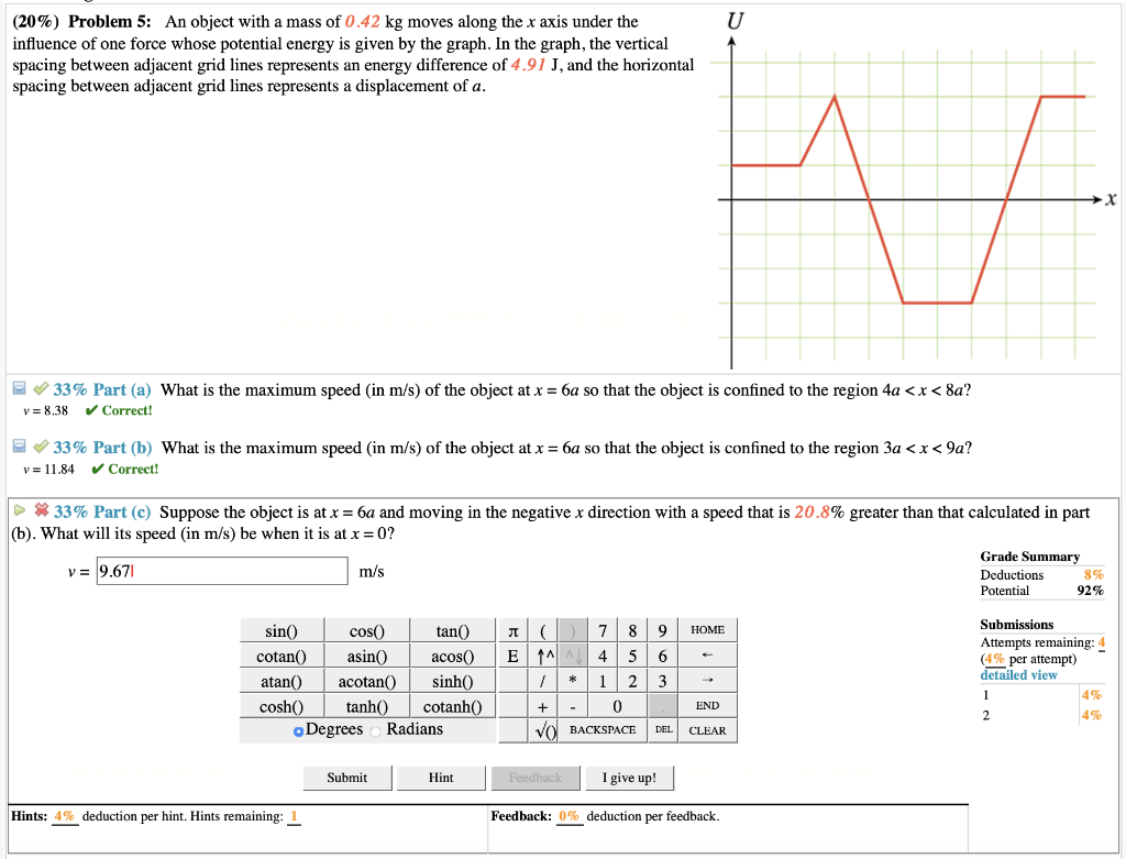 Solved U (20%) Problem 5: An object with a mass of 0.42 kg | Chegg.com