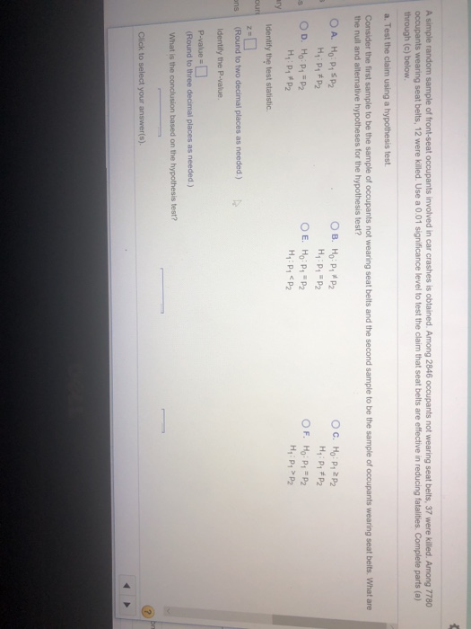 Solved sample of front-seat occupants involved in car | Chegg.com