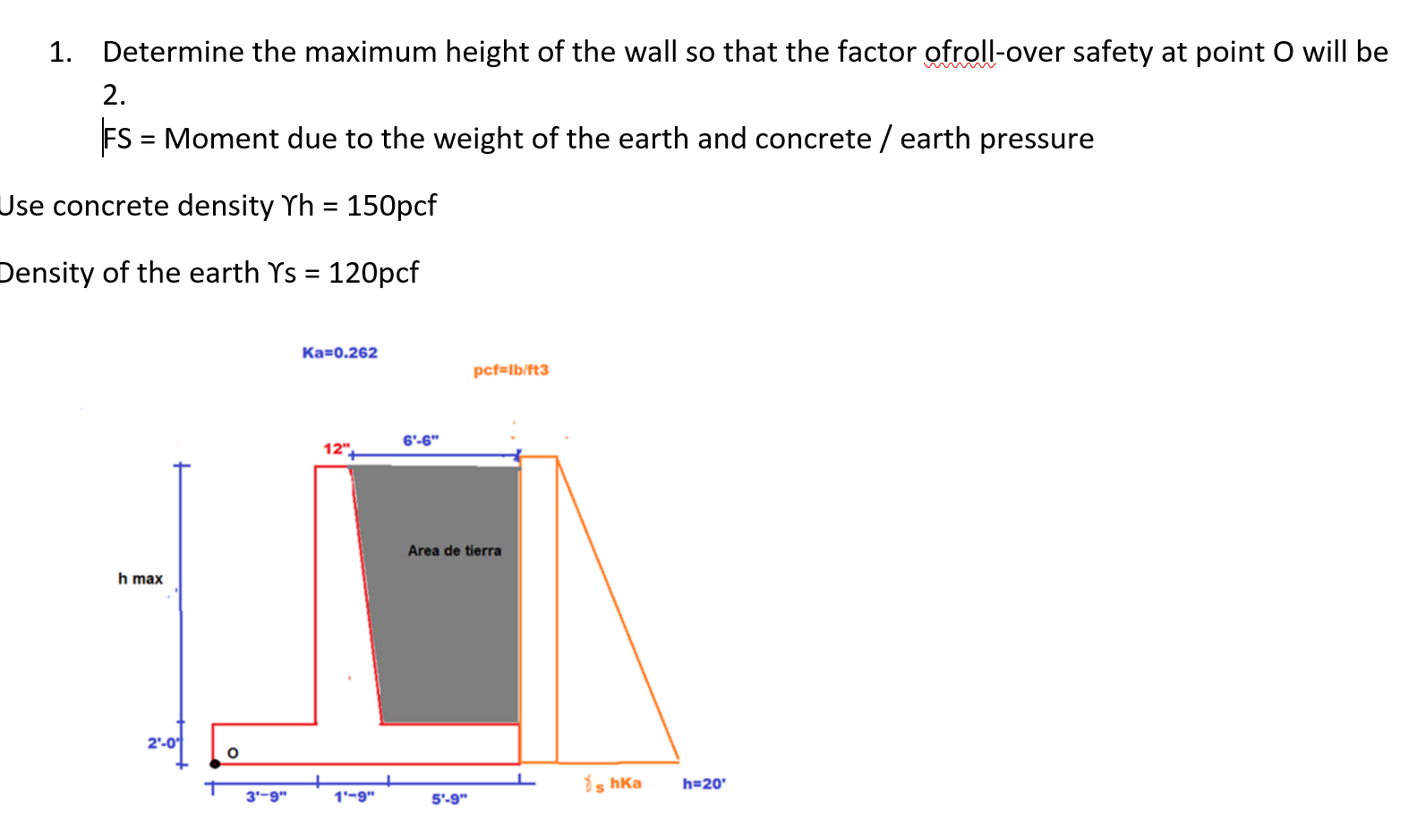 Solved 1. Determine the maximum height of the wall so that | Chegg.com