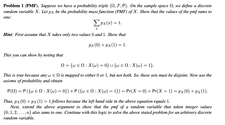 Solved Problem 1 (PMF). Suppose we have a probability triple | Chegg.com