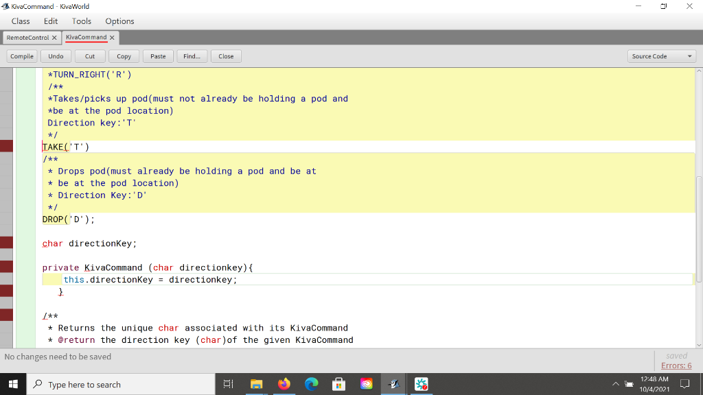 Question: 1. Implement the KivaCommand Enum Kiva | Chegg.com