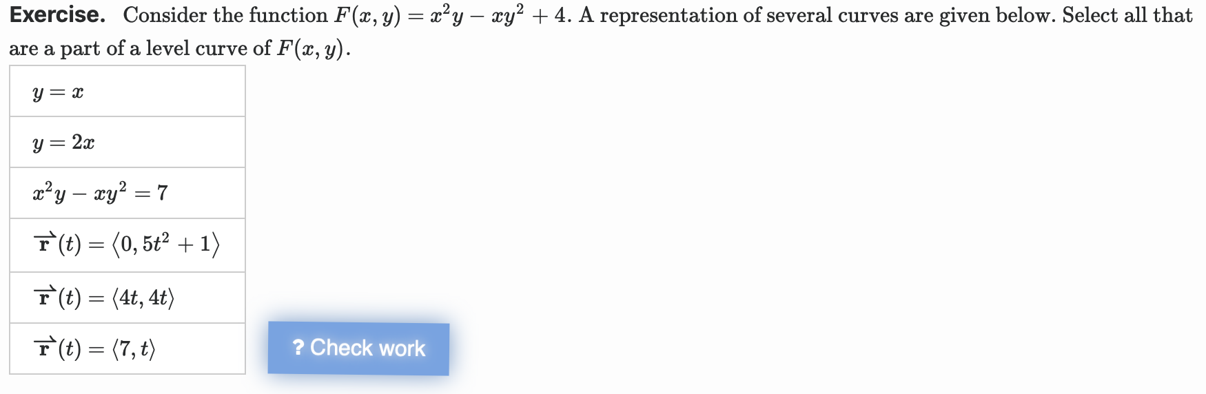 Solved Exercise. Consider the function F(x,y)=x2y-xy2+4. ﻿A | Chegg.com