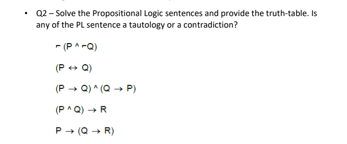 Solved Q2 - Solve the Propositional Logic sentences and | Chegg.com