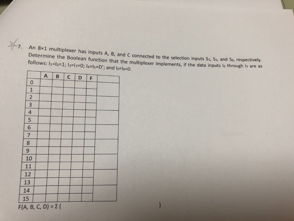 Solved An 8x1 multiplexer has inputs A, B, and C connected | Chegg.com