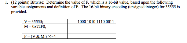 Solved 1. (12 points) Bitwise: Determine the value of F, | Chegg.com