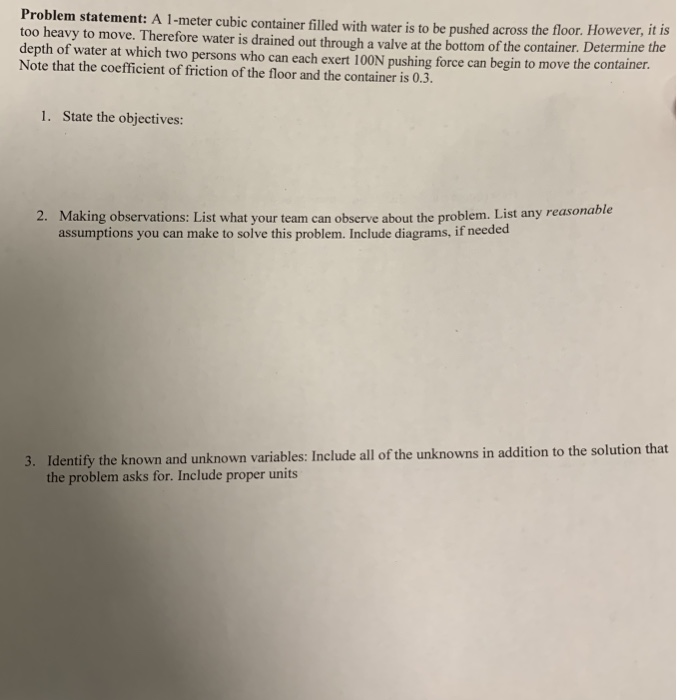 Solved A 1- meter cubic container filled with water is ti be | Chegg.com