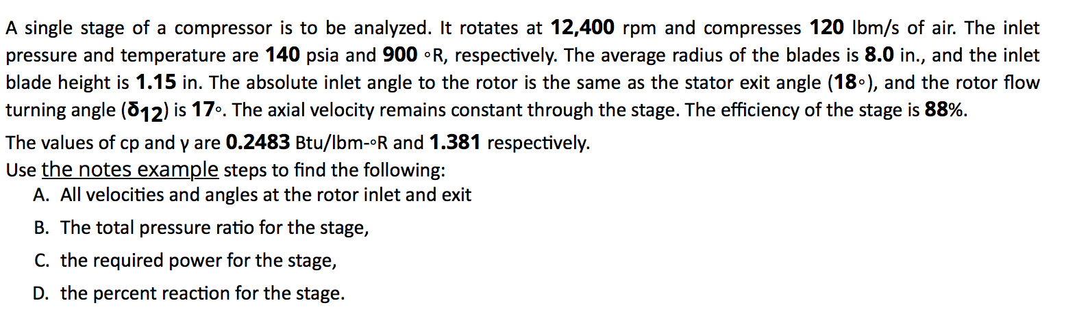 Solved A single stage of a compressor is to be analyzed. It | Chegg.com