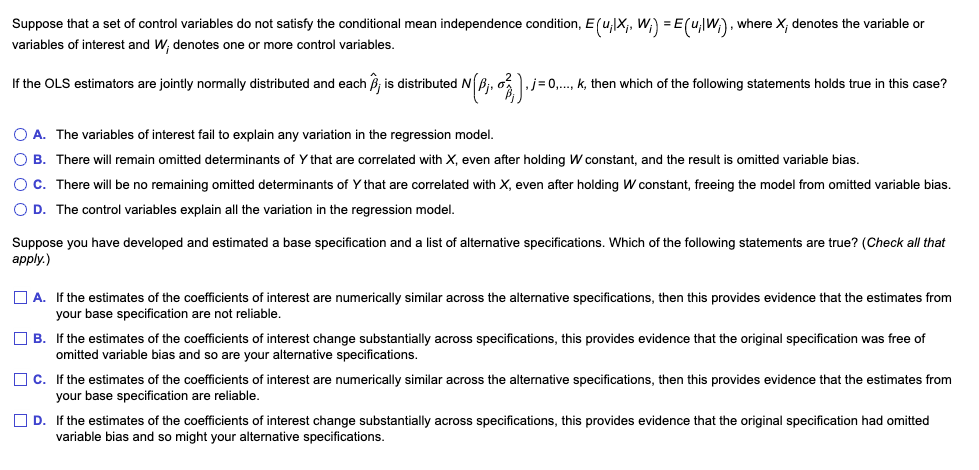 Solved Suppose that a set of control variables do not | Chegg.com