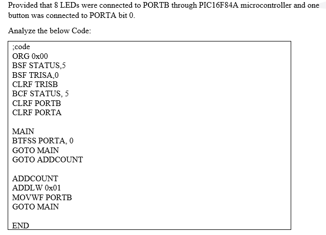 Solved Provided that 8 LEDs were connected to PORTB through | Chegg.com