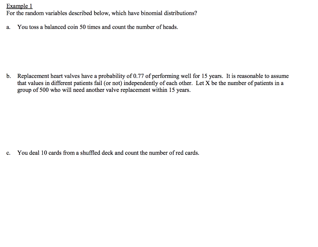 Solved Example 1 For the random variables described below, | Chegg.com