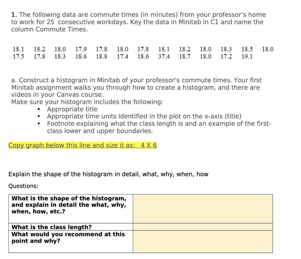 Solved 1. The following data are commute times (in minutes) | Chegg.com