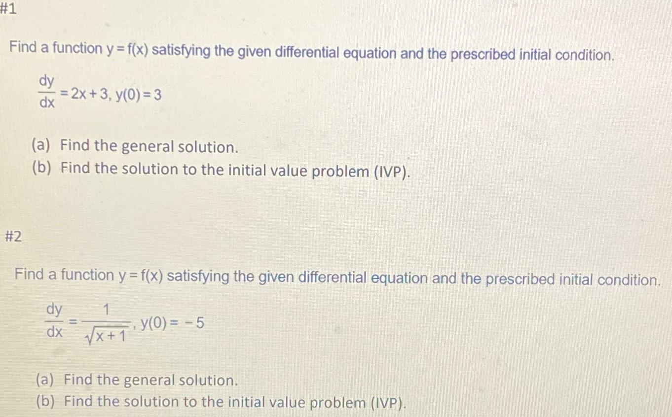 Solved Find a function y=f(x) satisfying the given | Chegg.com