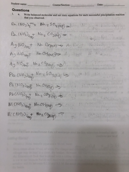 Solved 1 a. Write a balanced molecular and net ionic | Chegg.com