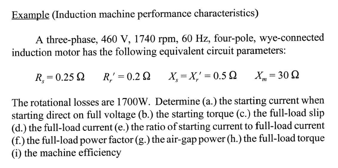 Solved Example (Induction machine performance | Chegg.com