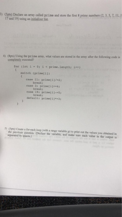 Solved ) (5pts) Declare an array called prime and store the | Chegg.com