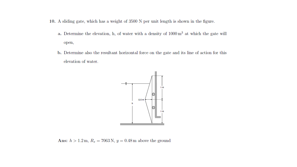 Solved 10. A sliding gate, which has a weight of 3500 N per | Chegg.com