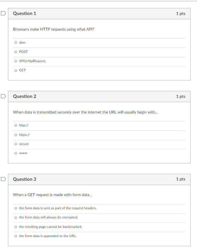 Solved D Question 1 1 pts Browsers make HTTP requests using | Chegg.com