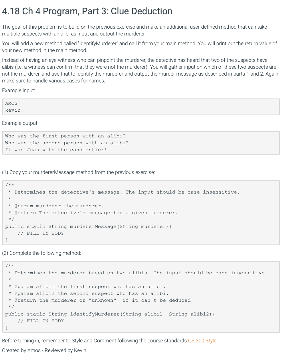 4.18 Ch 4 Program, Part 3: Clue Deduction The goal of | Chegg.com