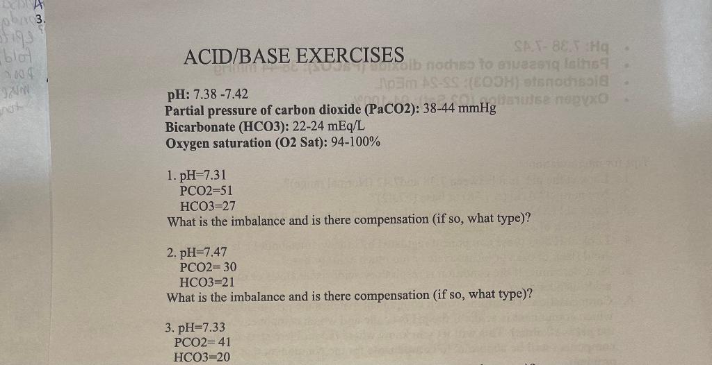 Solved pH: 7.38-7.42 Partial pressure of carbon dioxide | Chegg.com