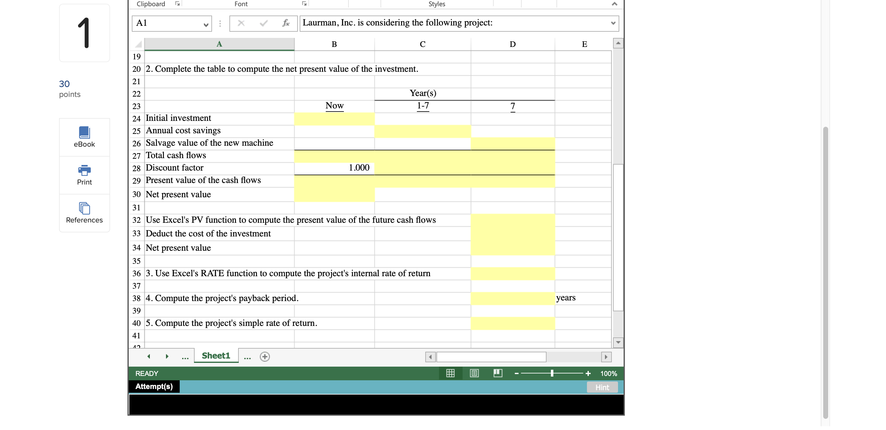 Solved Excel SIM: Comparison of Capital Budgeting Methods 1. | Chegg.com