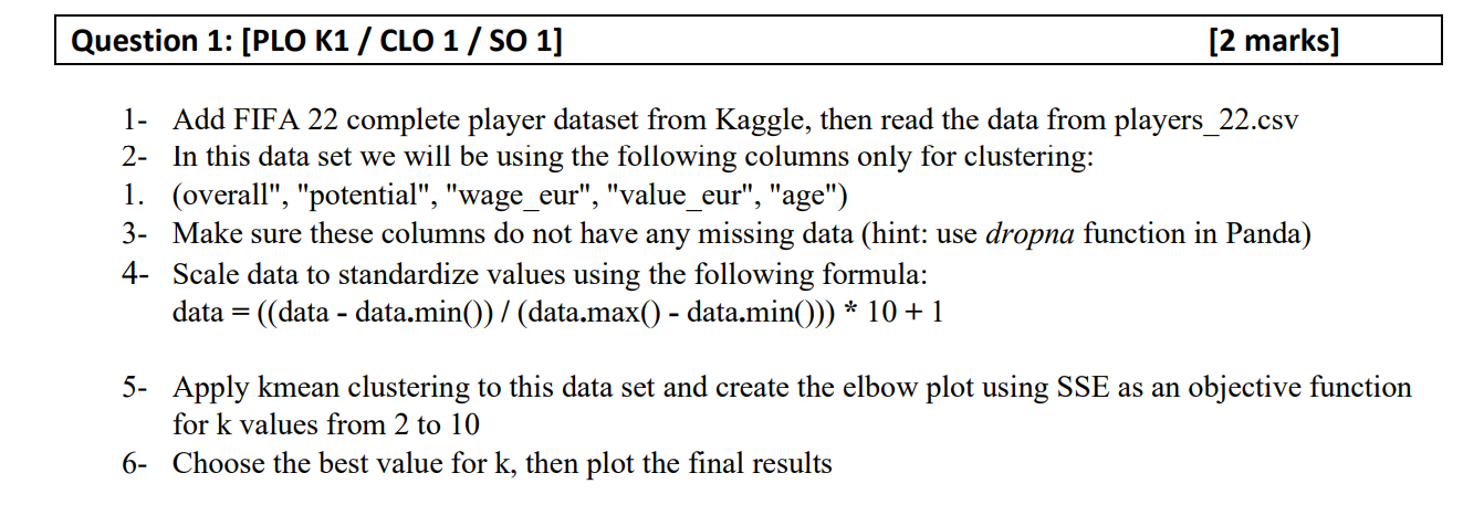 Solved 1- Add FIFA 22 complete player dataset from Kaggle, | Chegg.com