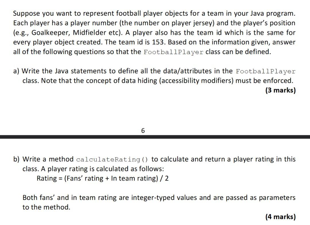 Solved Suppose you want to represent football player objects | Chegg.com