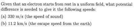 Solved Given that an electron starts from rest in a uniform | Chegg.com