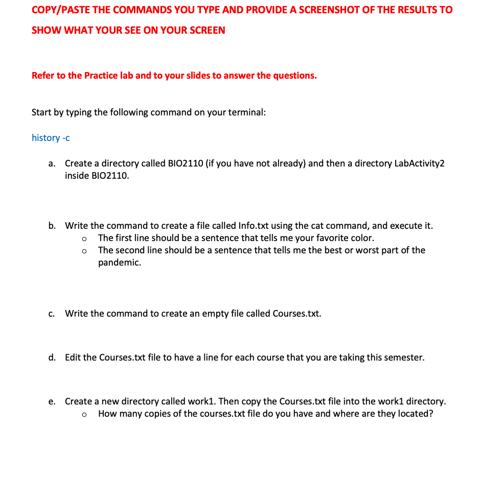 Solved COPY/PASTE THE COMMANDS YOU TYPE AND PROVIDE A | Chegg.com