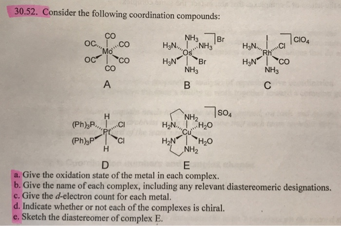 Solved 30.52. Consider the following coordination compounds: | Chegg.com