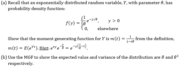 Solved (a) Recall that an exponentially distributed random | Chegg.com