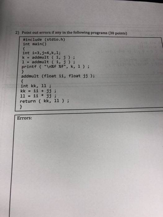 Solved 2) Point out errors if any in the following programs | Chegg.com