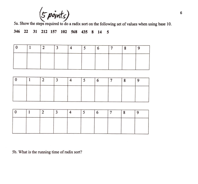 Solved (5points) 5a. Show the steps required to do a radix | Chegg.com