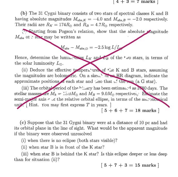 Solved = 7 marks] (b) The 31 Cygni binary consists of two | Chegg.com
