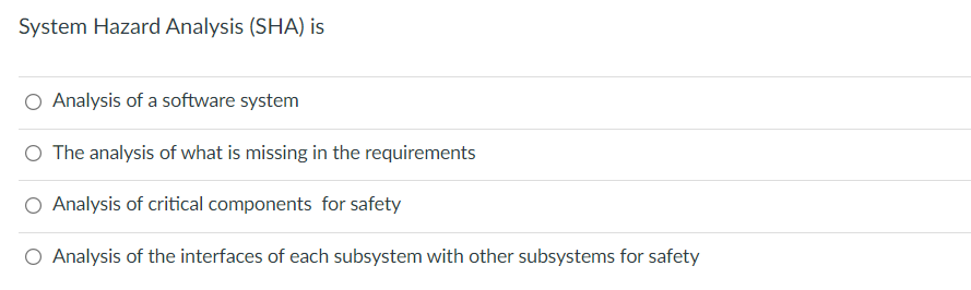 Solved System Hazard Analysis (SHA) is Analysis of a | Chegg.com