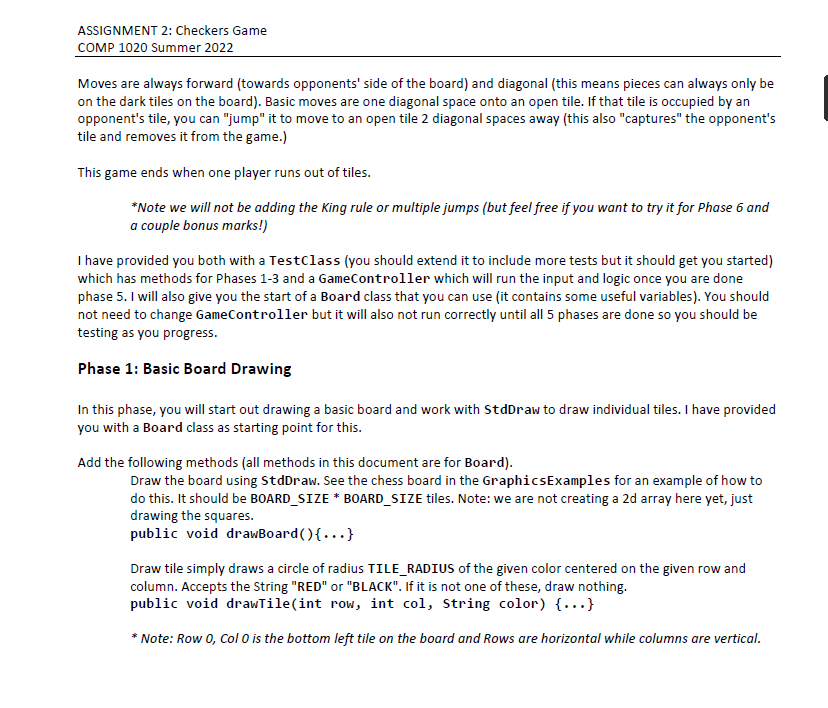 Solved ASSIGNMENT 2: Checkers Game COMP 1020 Summer 2022 | Chegg.com