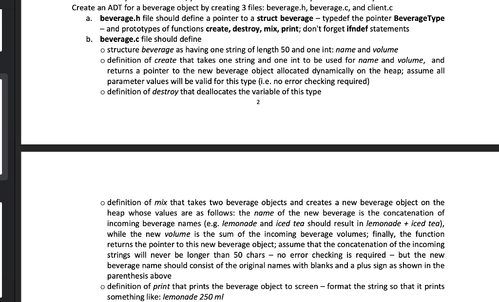 Create an ADT for a beverage object by creating 3 | Chegg.com