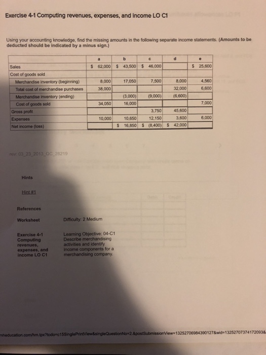 Solved Exercise 4-1 Computing revenues, expenses, and income | Chegg.com