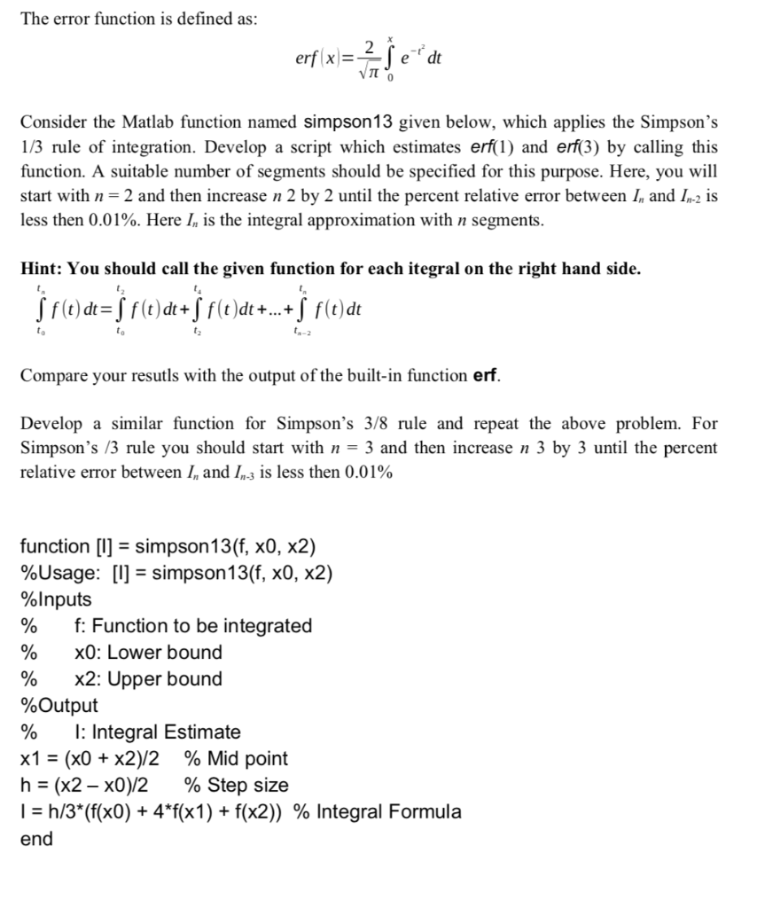 Solved The error function is defined as: erf(x)= 3le'd Jl 0 | Chegg.com
