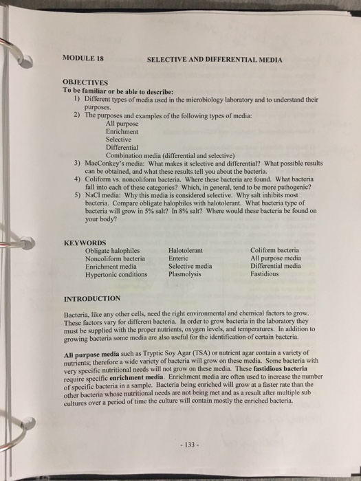 Solved MODULE 18 SELECTIVE AND DIFFERENTIAL MEDIA OBJECTIVES | Chegg.com