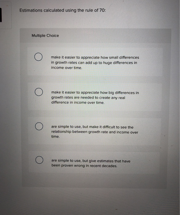Solved Estimations calculated using the rule of 70: Multiple | Chegg.com