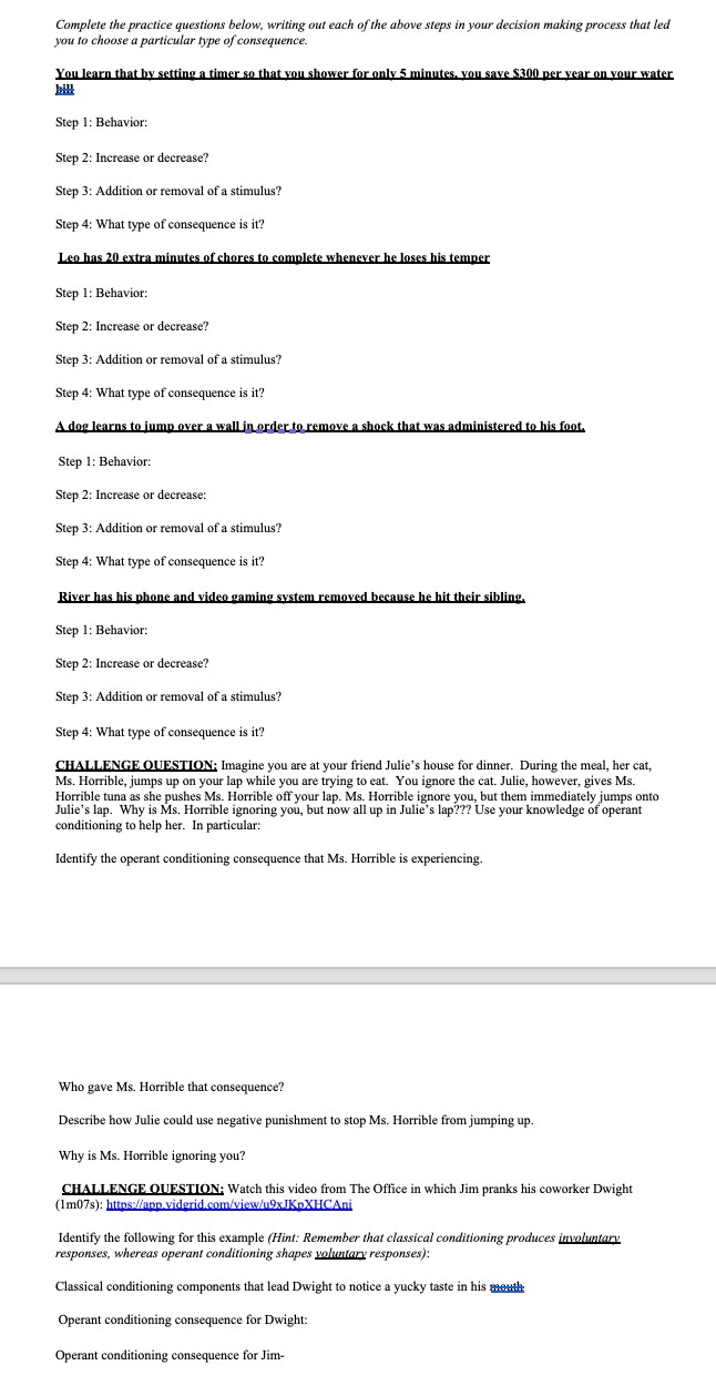 Solved Identify types of consequences-Psychology | Chegg.com