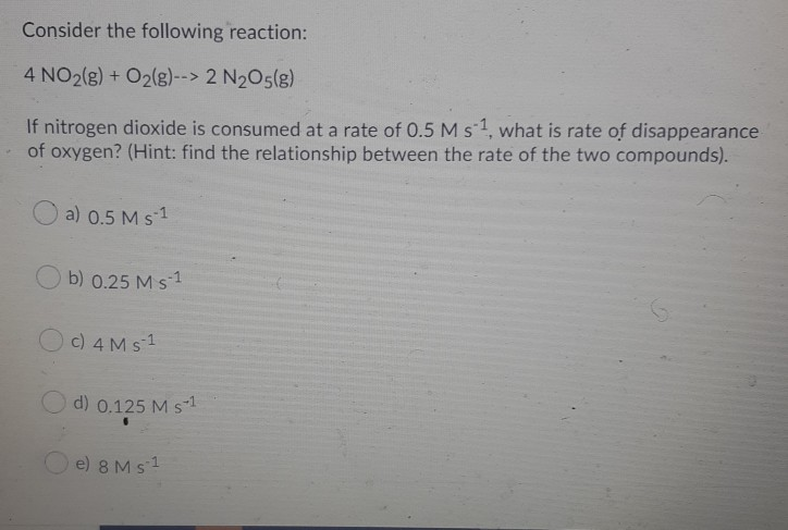 Solved Consider the following reaction: 4 NO2(g) + O2(g)--> | Chegg.com